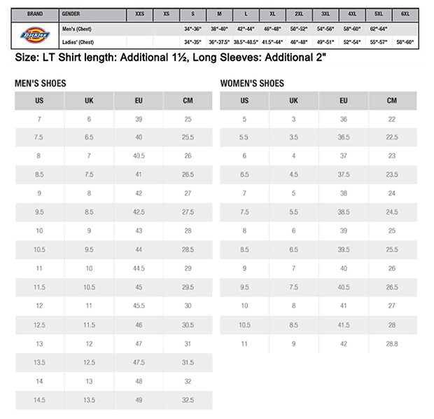 Dickies Big And Size Chart: A Visual Reference of Charts | Chart Master